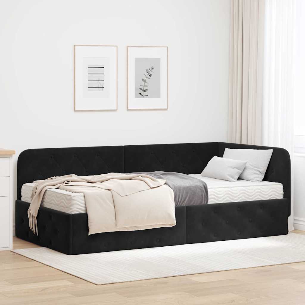 Cadre de lit d'angle avec matelas Noir 90 x 190 cm Velours | Leroy Merlin