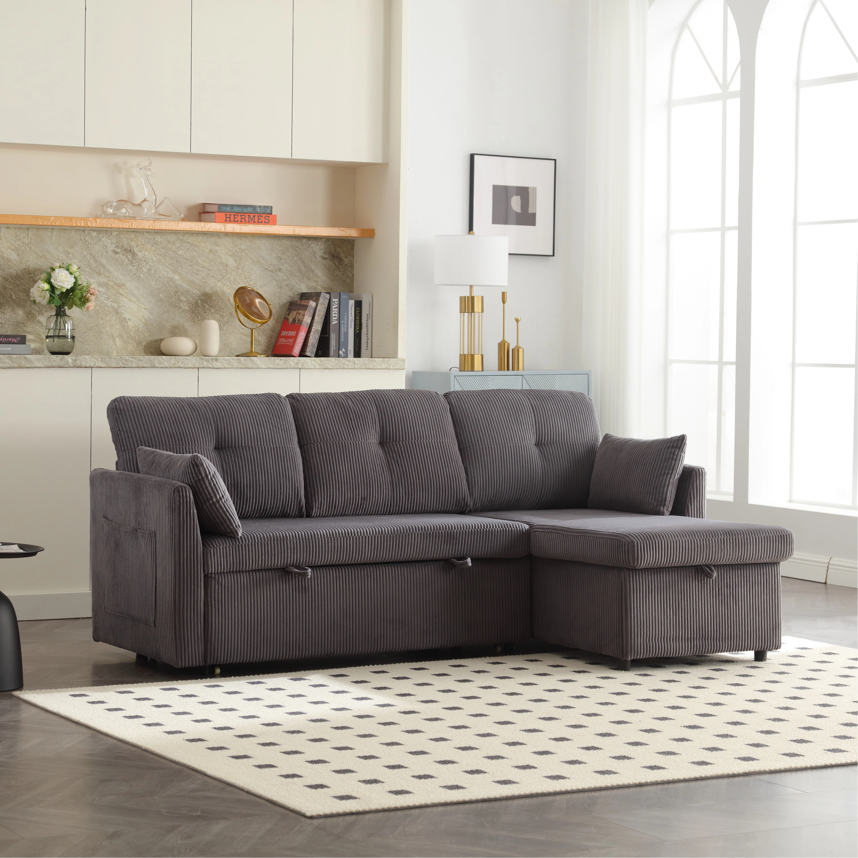 Canapé angle avec assise coffre et méridienne interchangeable, 206 x 50 ...