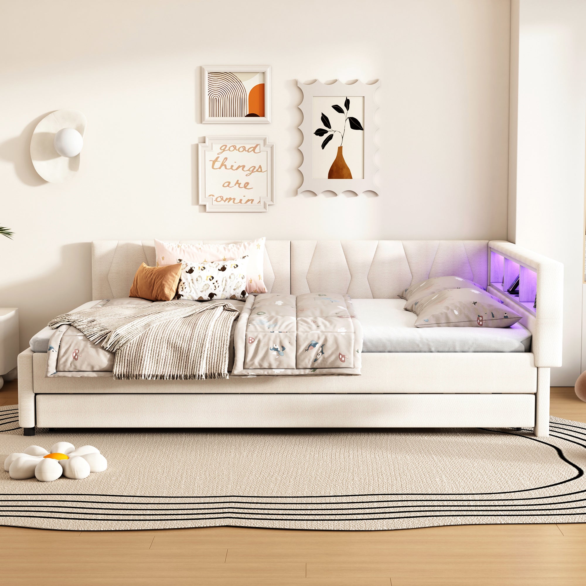 Sofá cama 140 x 200 cm - con cama nido - con USB + Tipo C - con ...