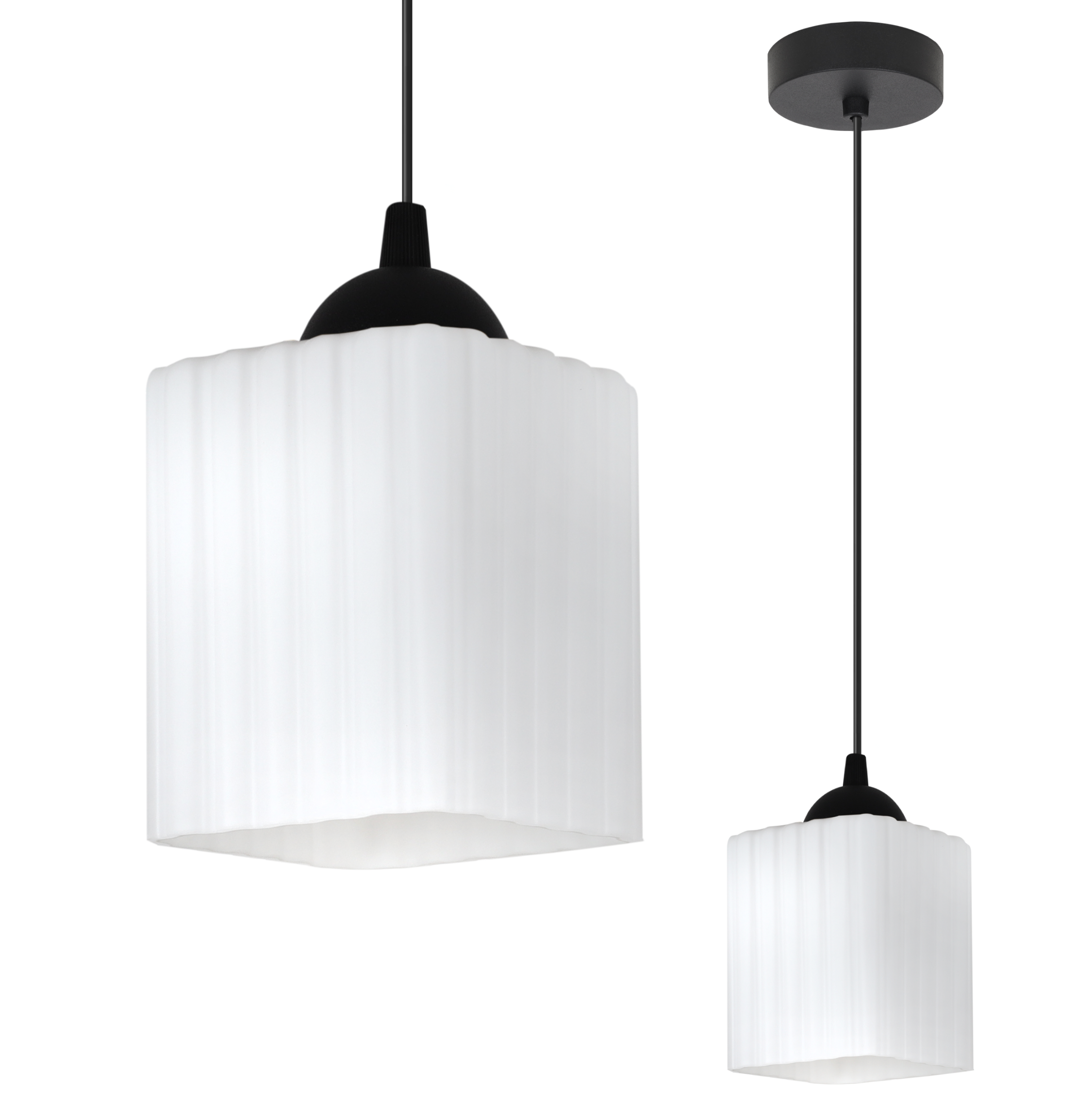Suspension Riffle Loft, abat-jour cube E27 blanc/noir, Light Home LH ...