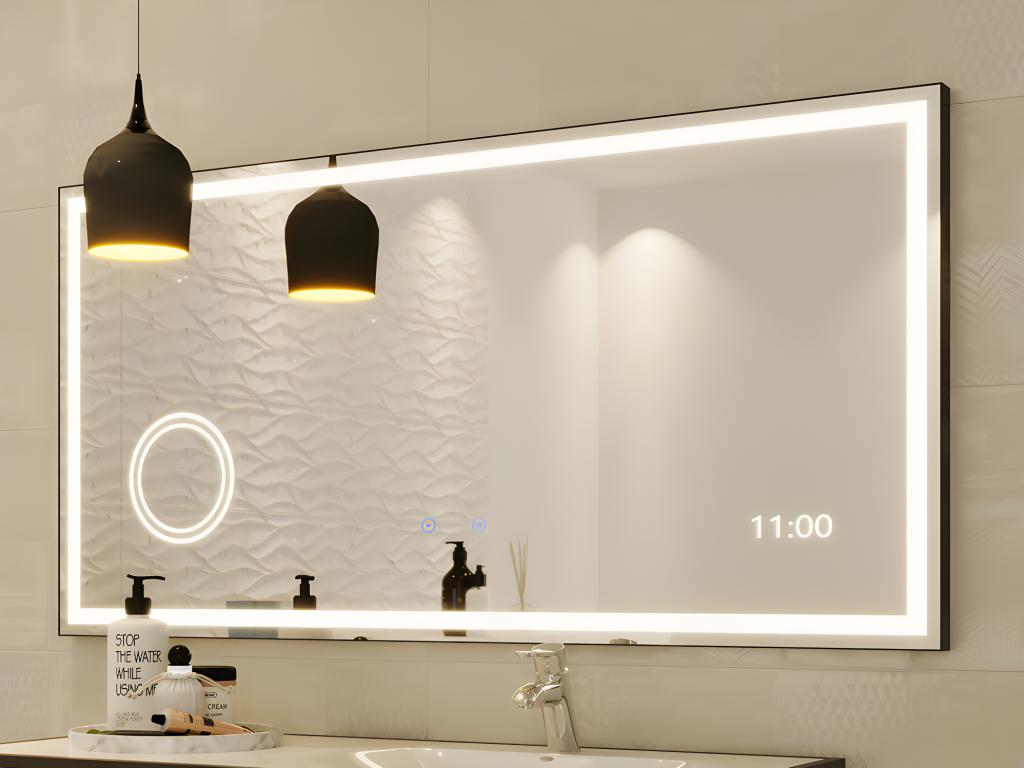 Espejo de baño rectangular luminosos con reloj digital - 120x60 cm AITANA | Leroy Merlin