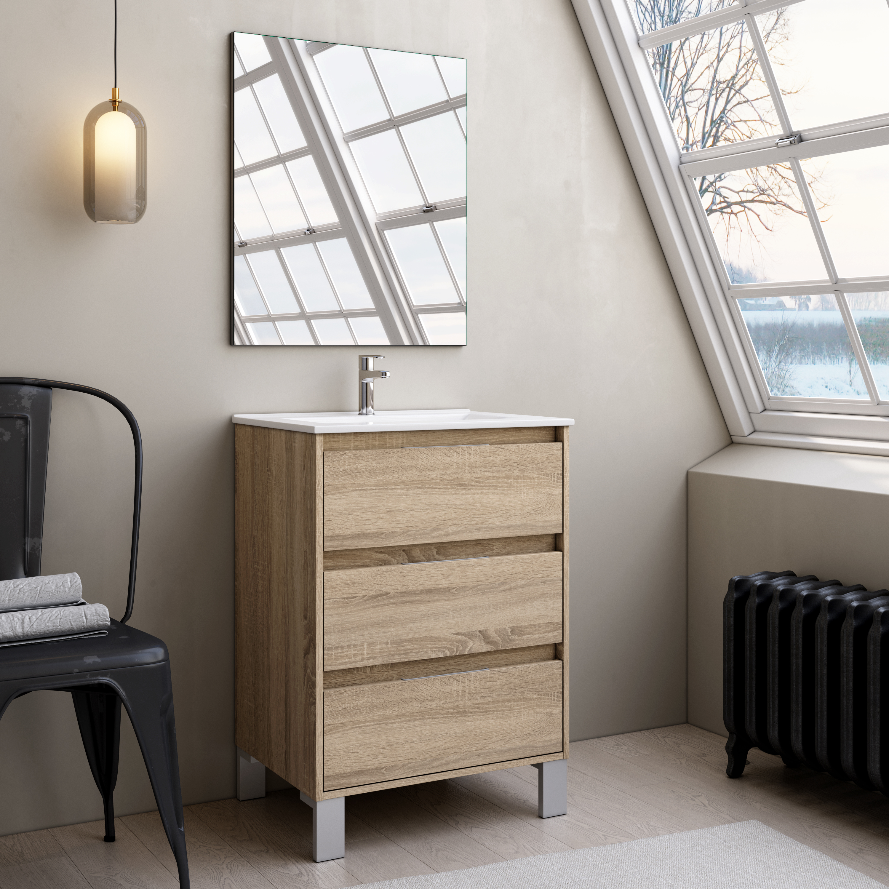 EGORE Mueble de baño con Lavabo PISA 3 Cajones Cambrian 60x45 cm ...