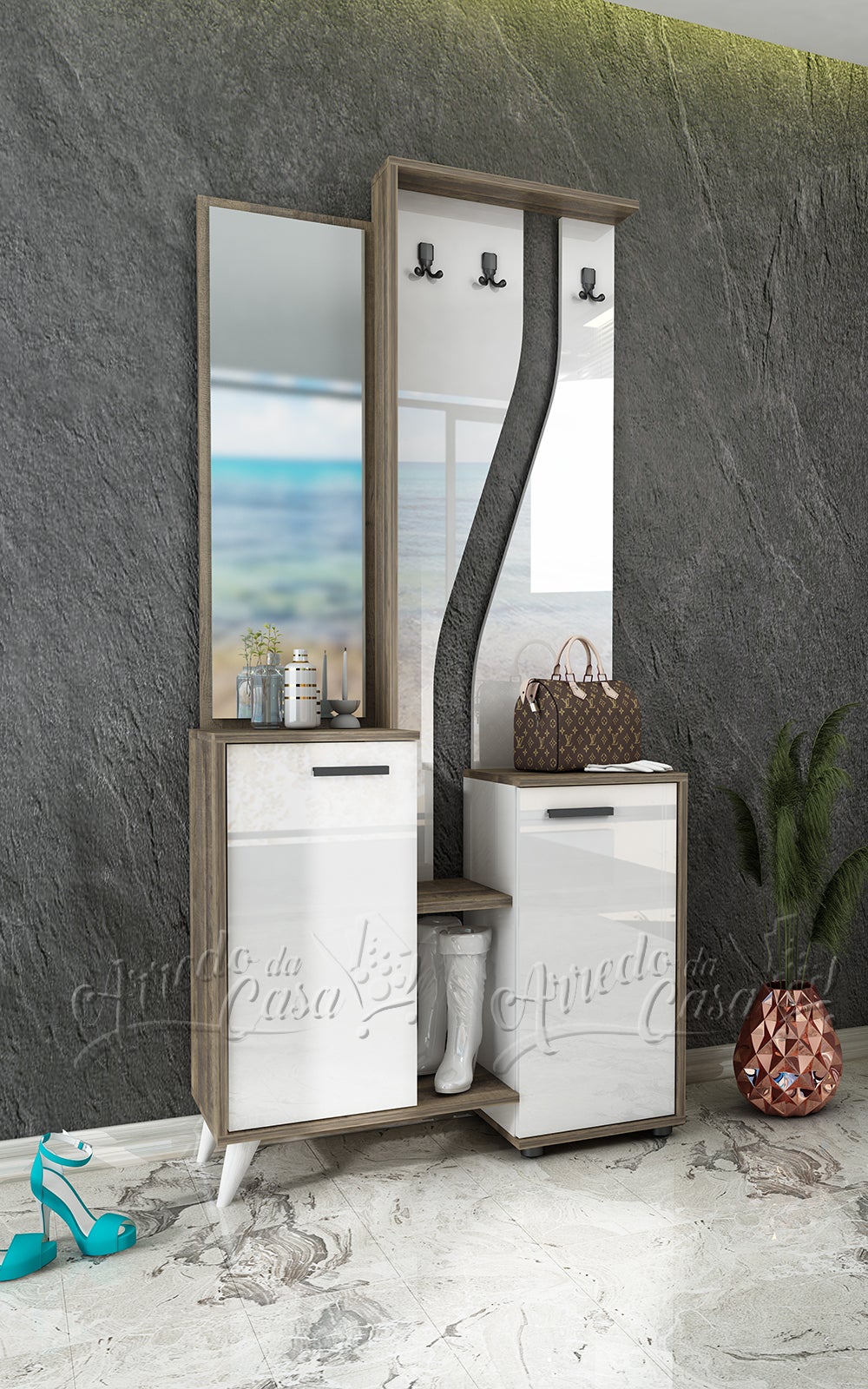 Mobile da ingresso moderno con specchio IU28 89x190 rovere scuro e ...