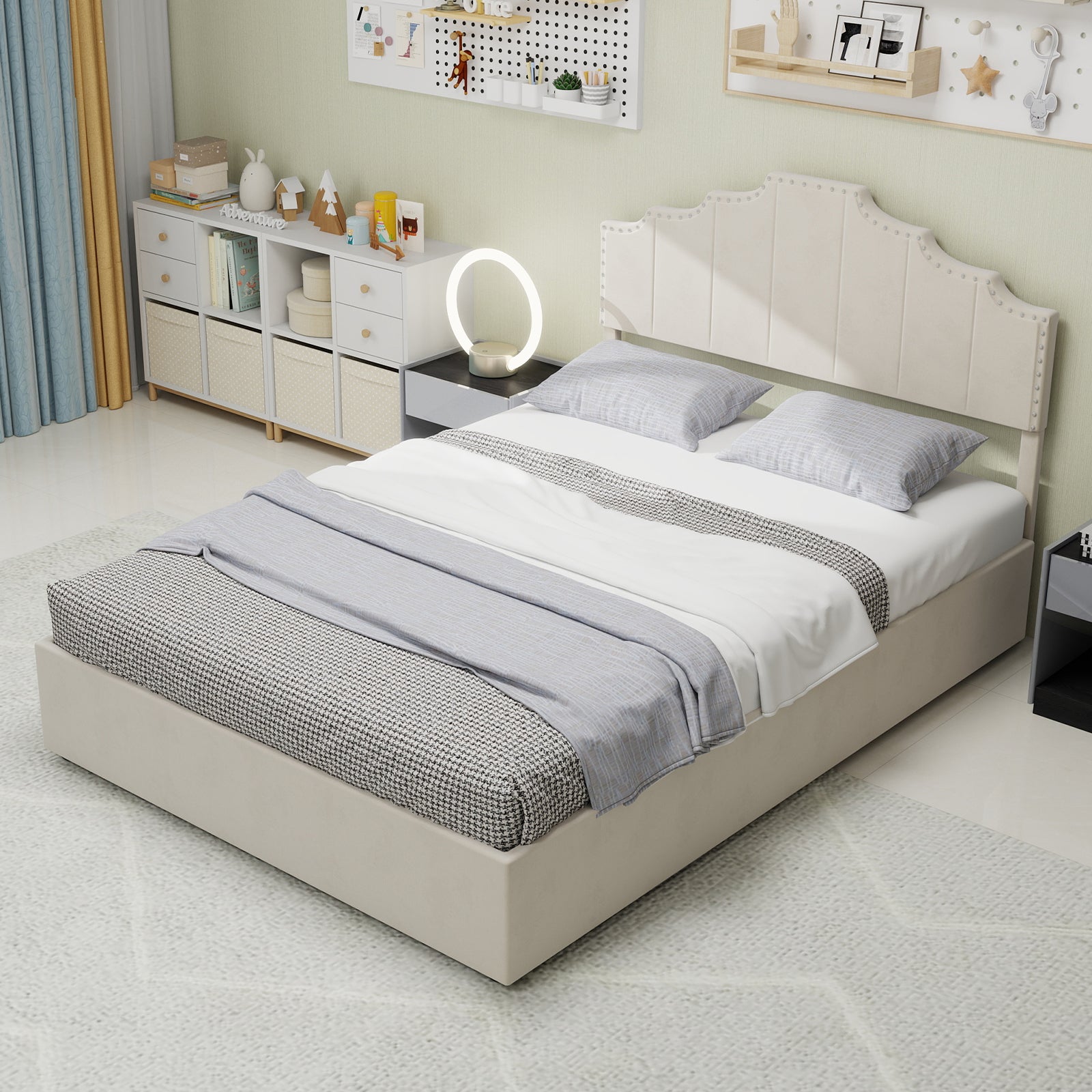 Lit coffre Lit double 160x200 cm avec mécanisme de levage à gaz, lattes ...