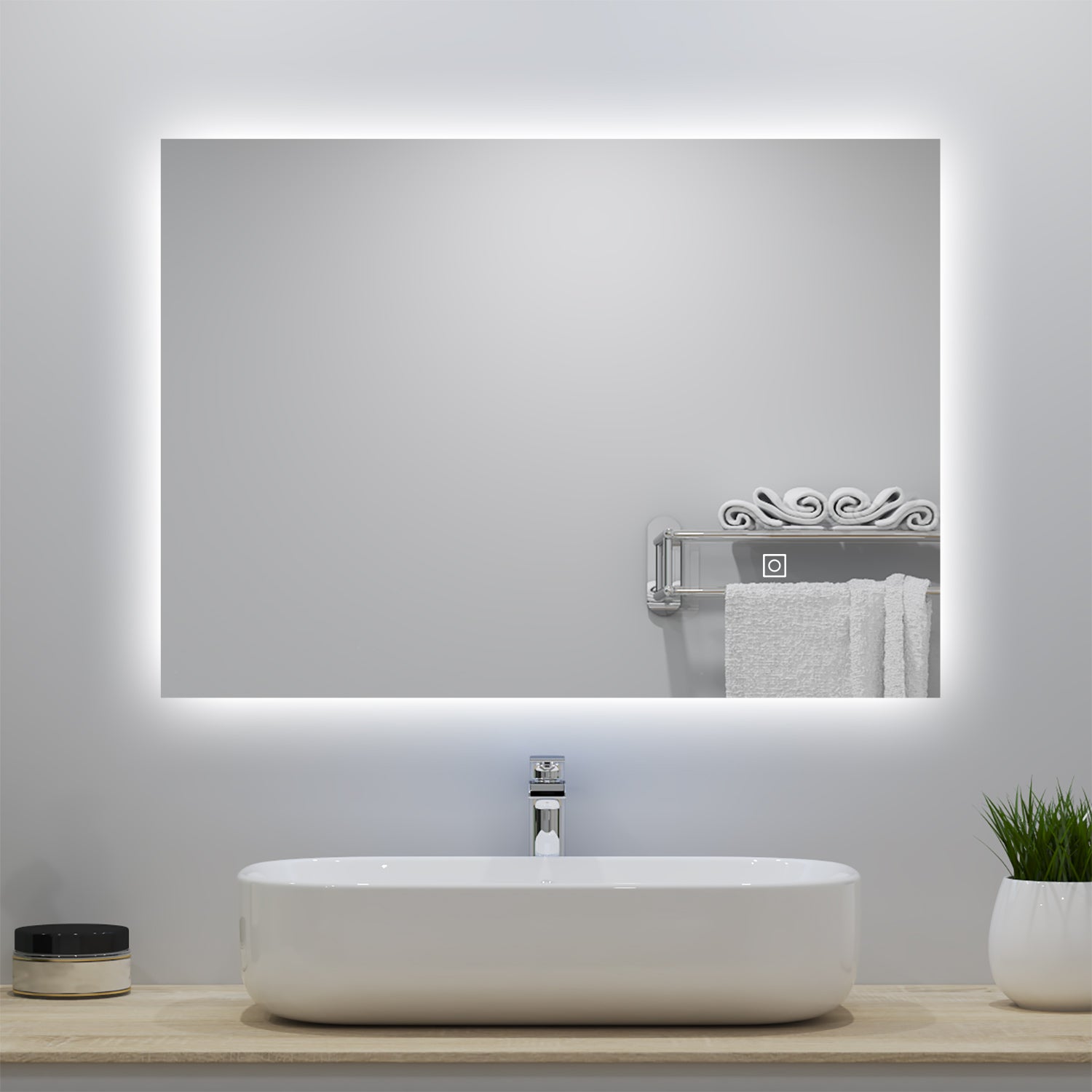 Miroir lumineux 70x50cm avec Anti-buée + Dimmable, Mural Miroir salle ...