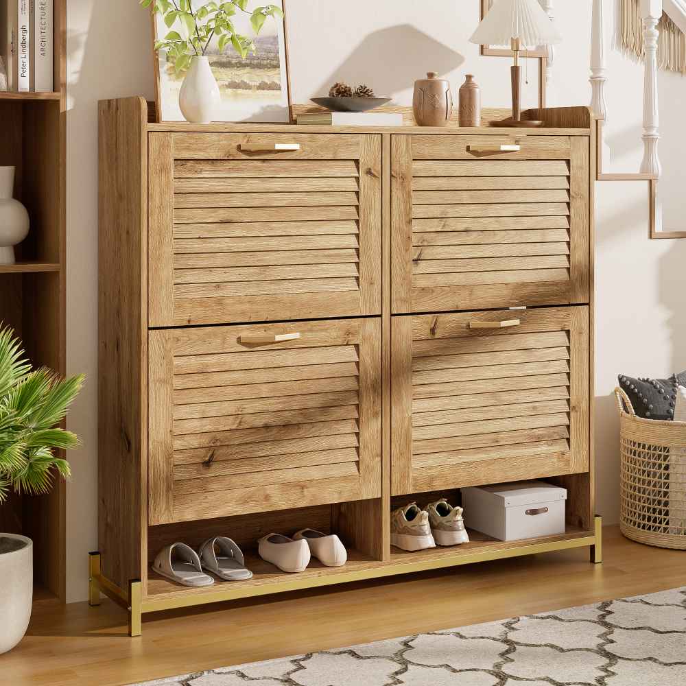 Mueble zapatero compacto vertical de madera con base metálica ...