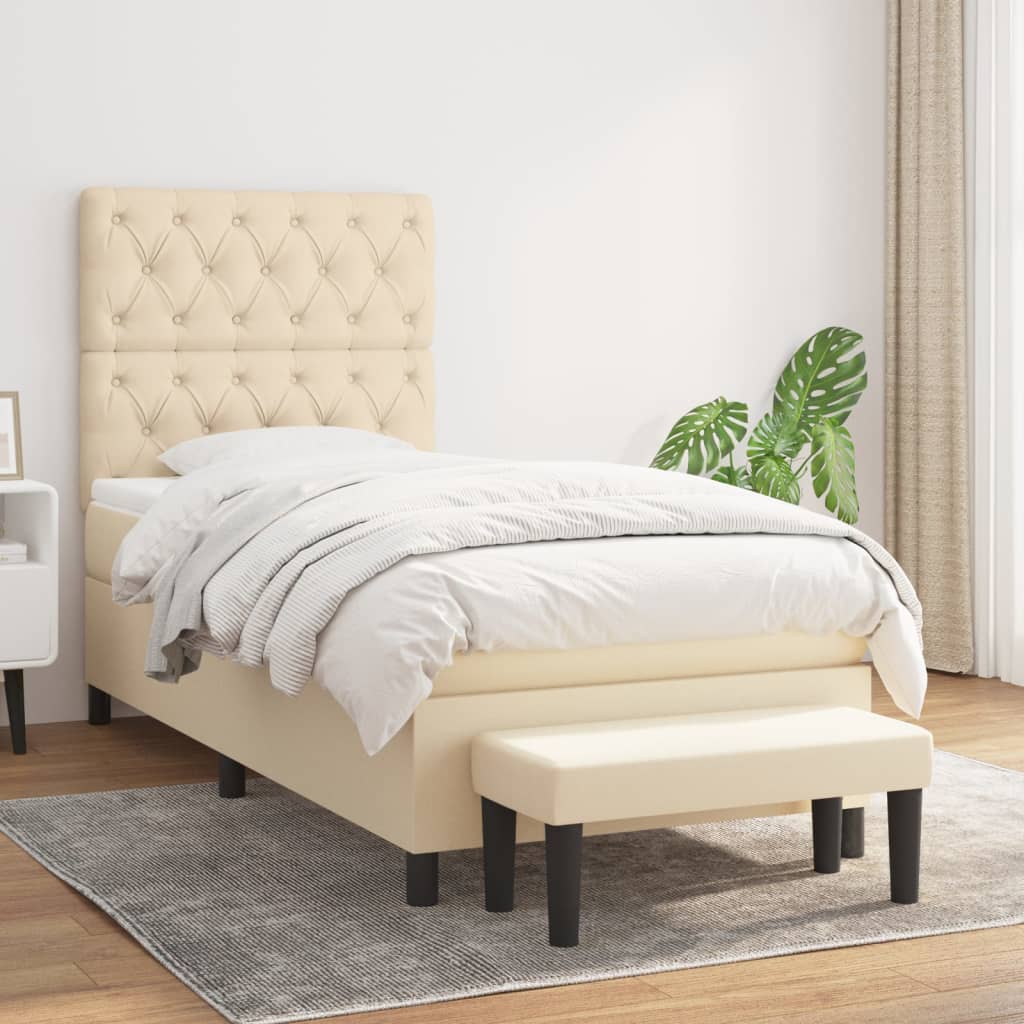 Cama box spring con colchón tela color crema 80x200 cm vidaXL | Leroy ...