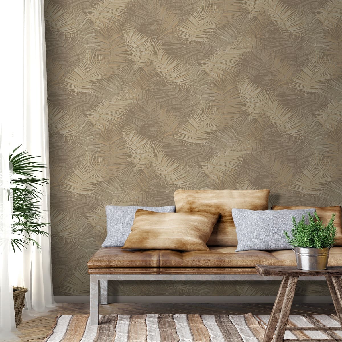 Papel pintado TNT vinilico lavable estilo tropical hojas de palmera ...