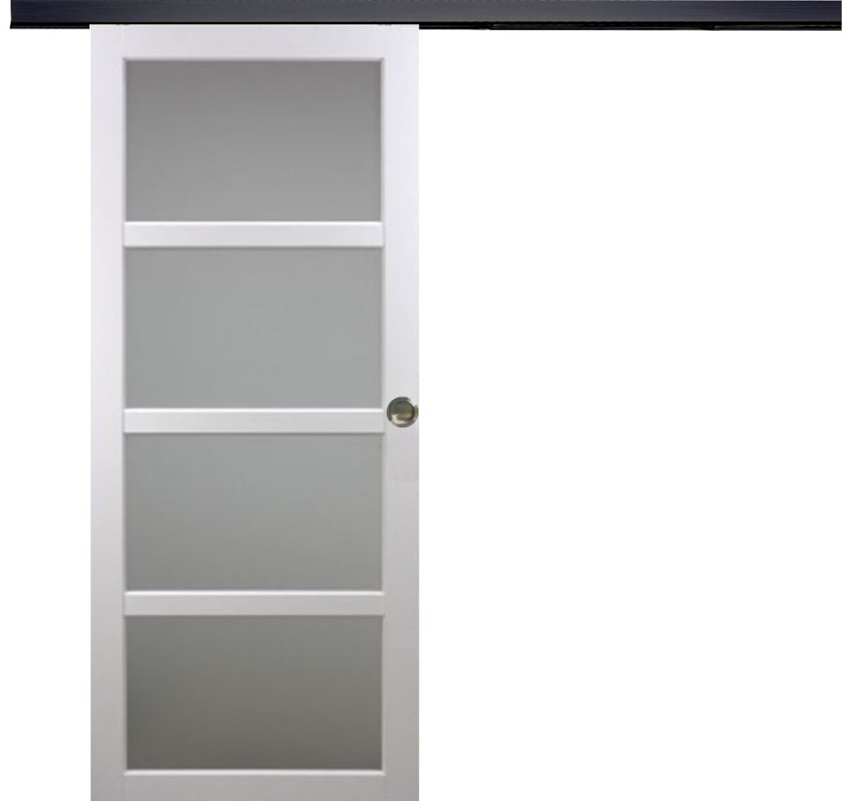 Porte Coulissante Tana Blanc Vitree H204 X L83 + Rail Alu Bandeau Noir ...