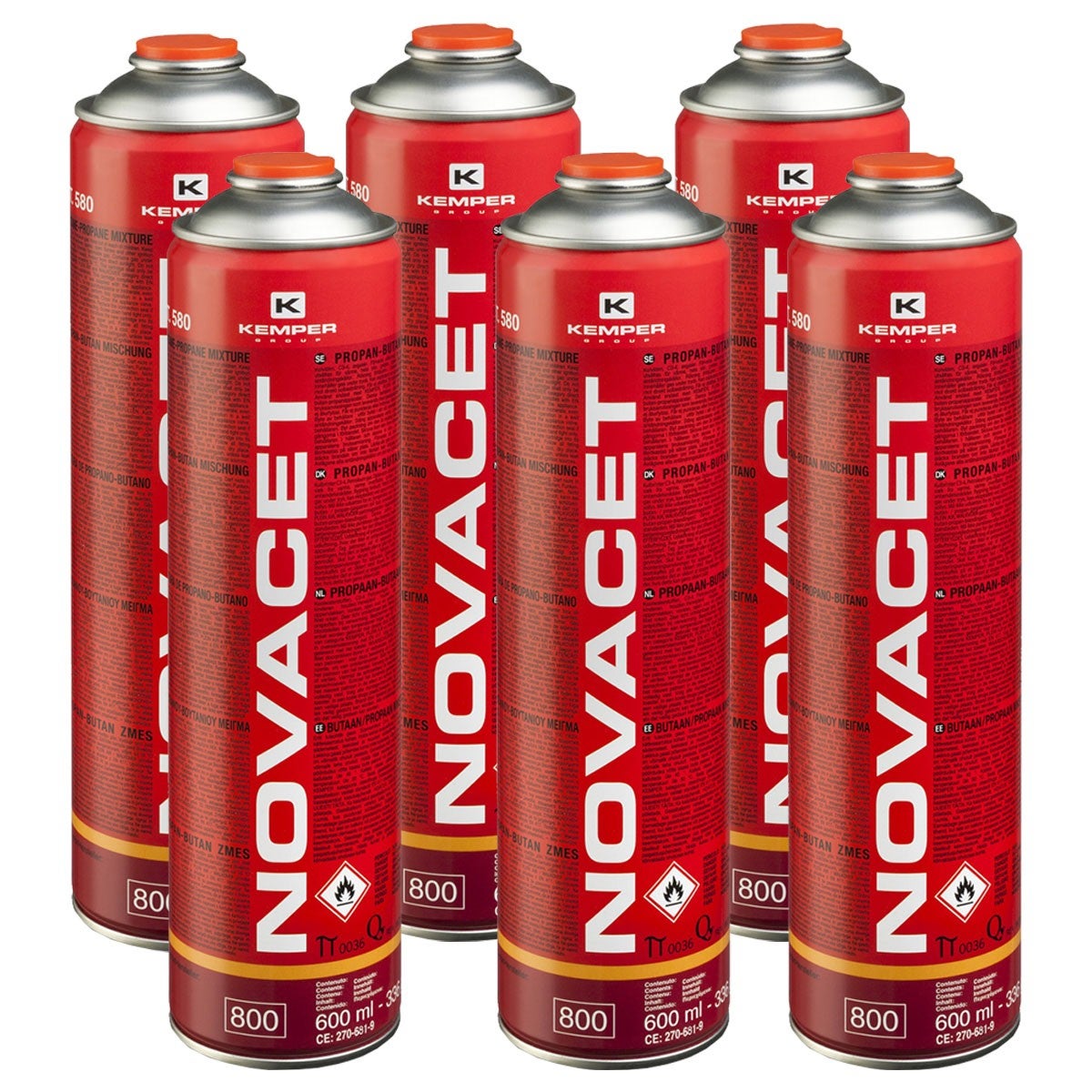 Pack 6 Cartuchos de Gas 330g Mezcla Butano Propano NOVACET 600ml Kemper ...