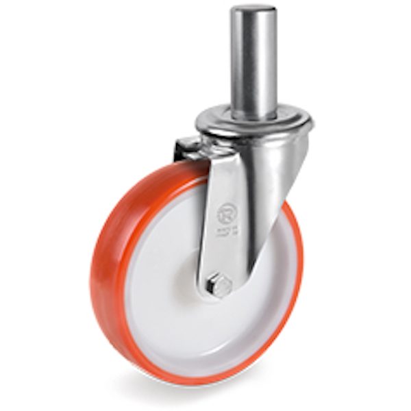Roulette Pivotante à TIGE LISSE Ø 26 x 56 mm, Polyuréthane ROUGE Ø 200 ...