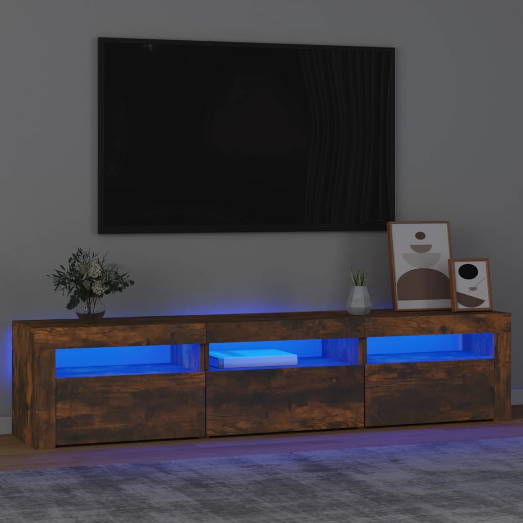 Mueble de TV con luces LED color roble ahumado 180x35x40 cm | Leroy Merlin