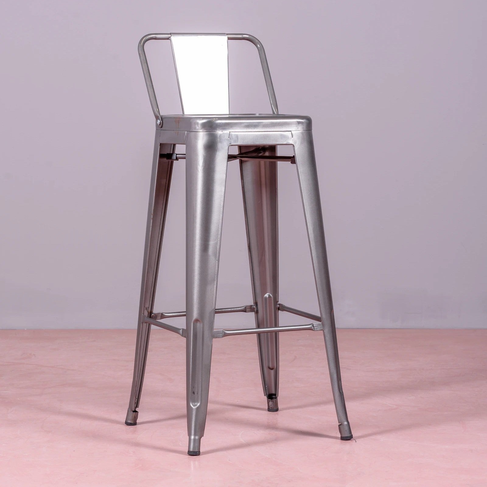 Taburete industrial en acero metalizado con respaldo bajo (76cm ...