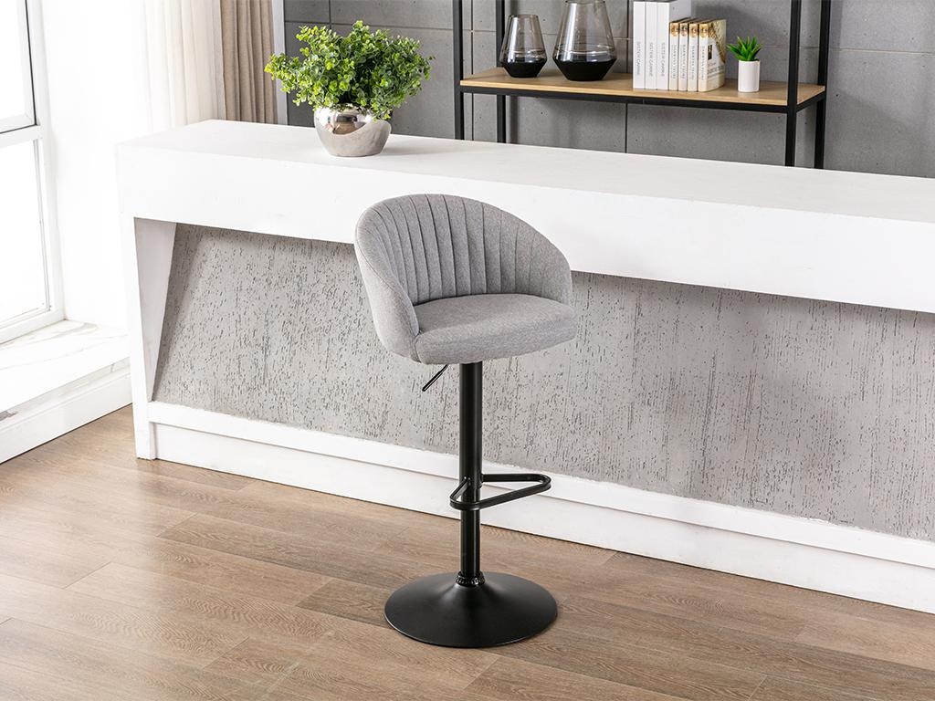 Lot de 2 tabourets de bar en tissu et métal - Hauteur réglable - Gris ...