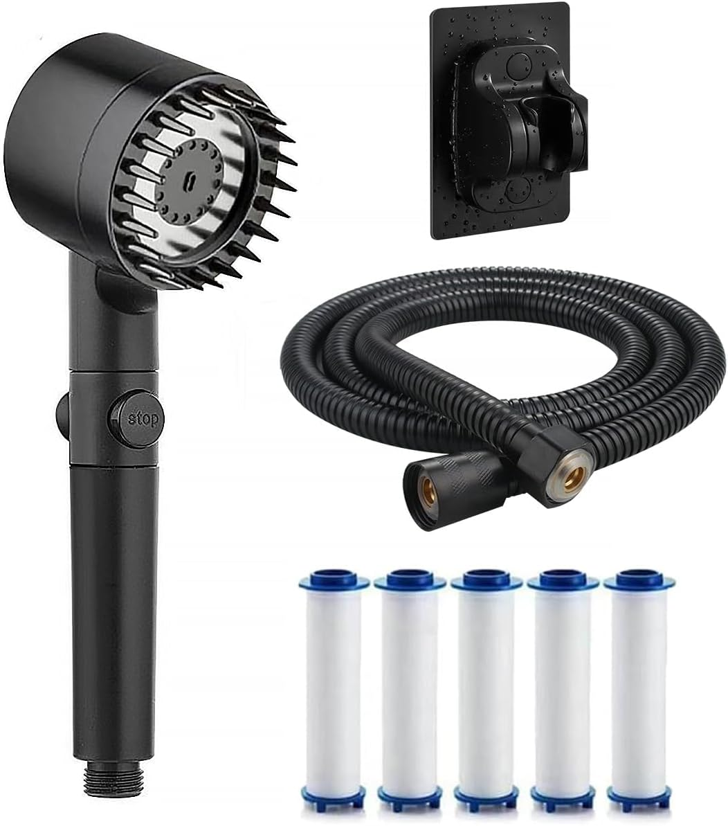 Multifunzione a mano filtro doccia set nero (con 1.5 m acciaio inox ...