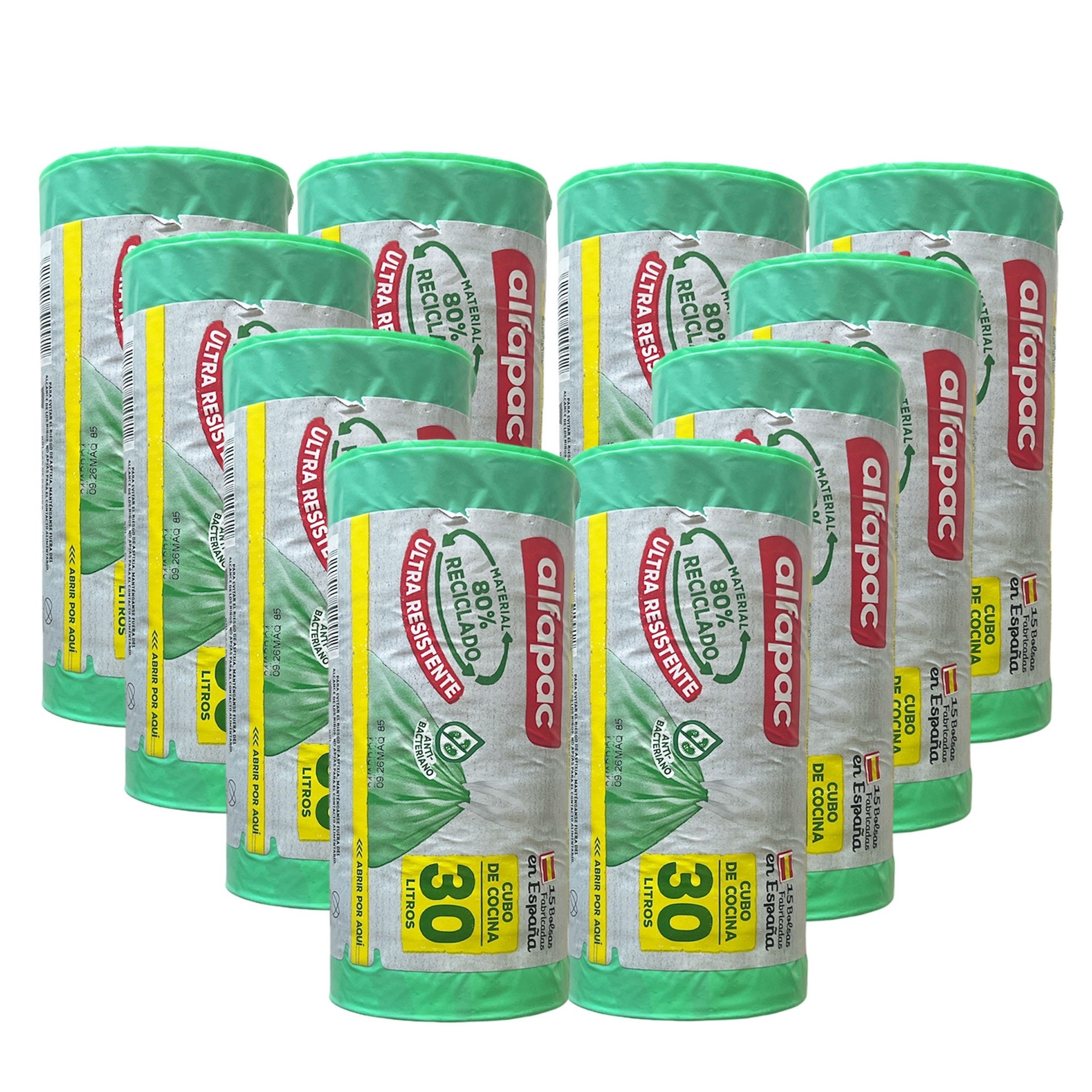 80% reciclado 10 rollos de 15 bolsas de basura con autocierre 30L ...