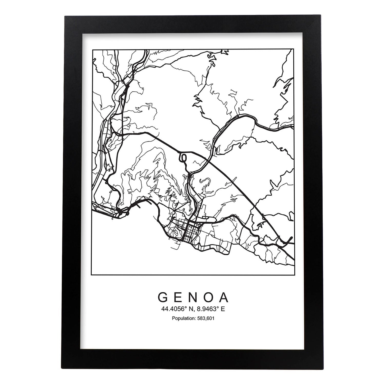Feuille De Carte De La Ville De Gênes Style Nordique En Noir Et Blanc ...