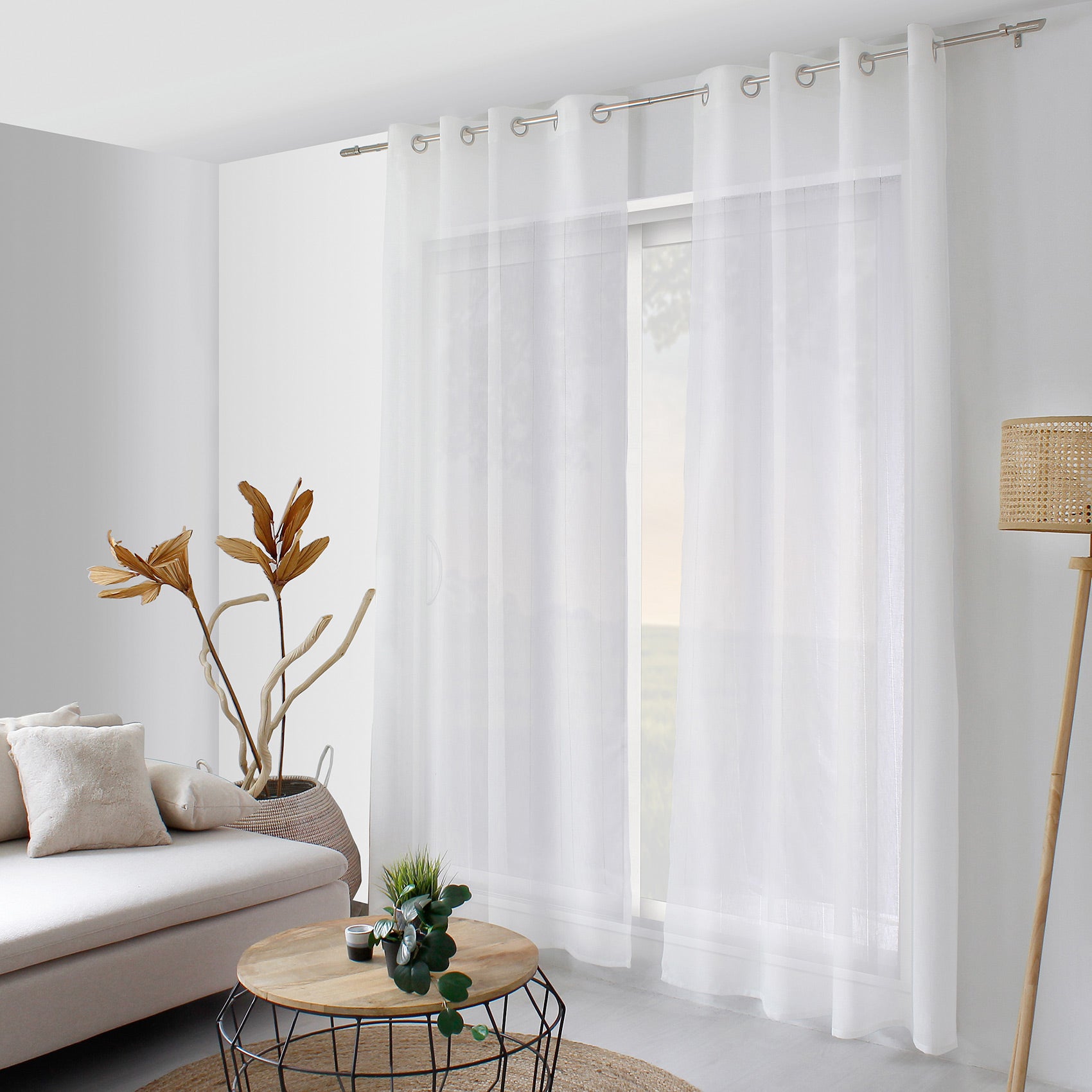 Voilage tamisant avec jour échelle - Blanc - 140 x 240 cm - Polyester ...