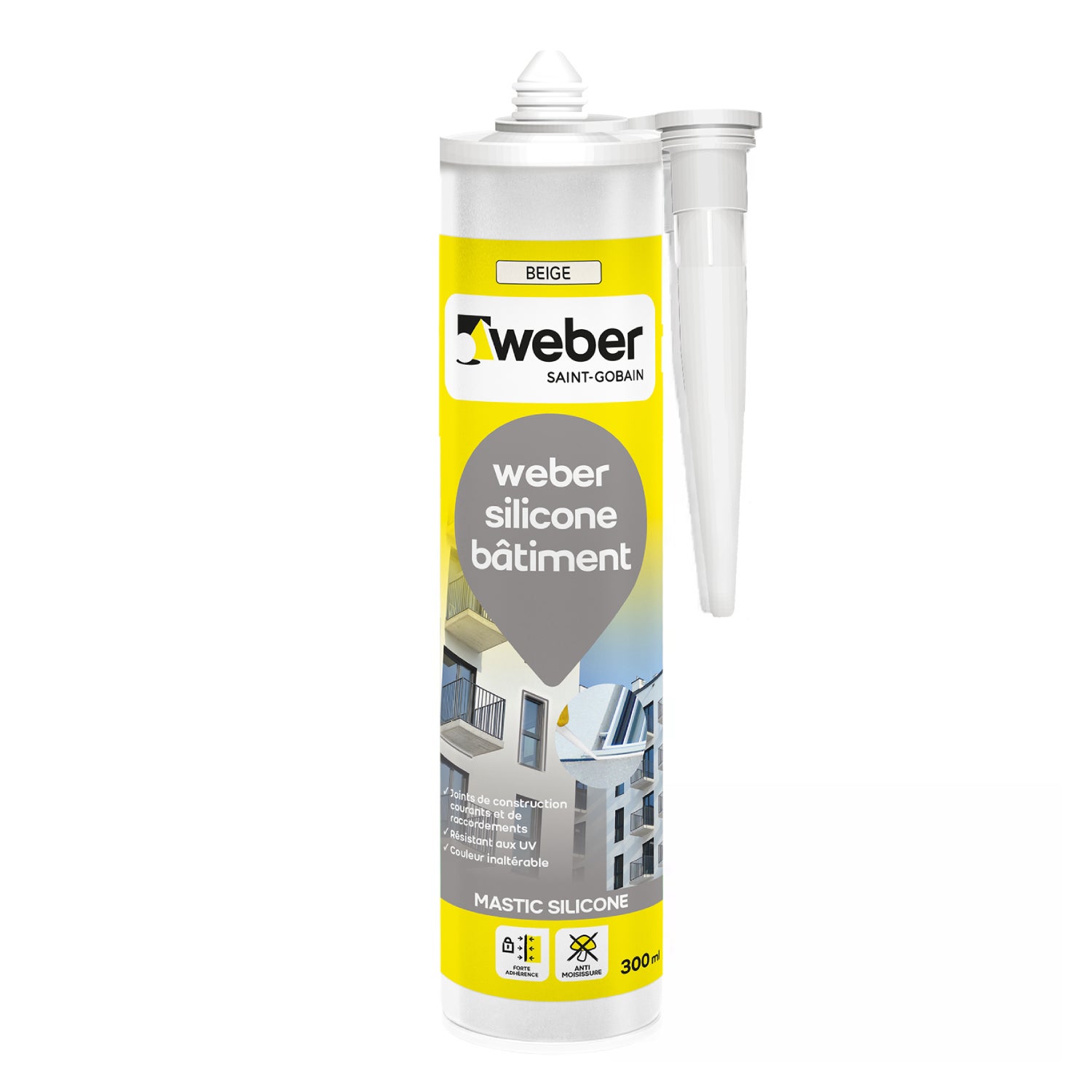 Mastic Silicone bâtiment universel Beige, 300ml, Weber Silicone ...