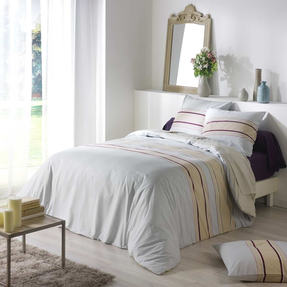 Parure housse de couette 100% coton Odaya : Couleur - Beige, Taille ...