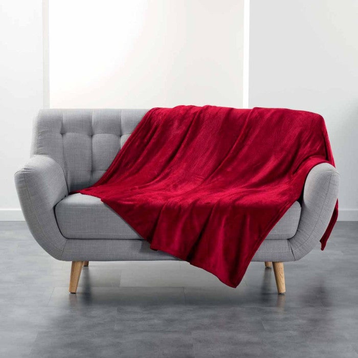 Plaid Uni en Flanelle "Flanou" 180x220cm Carmin | Leroy Merlin