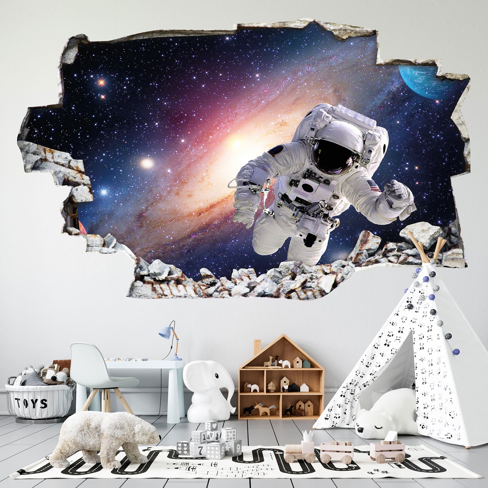 Stickers Trompe l'oeil trou dans le mur - Astronaute 3617681161608 - Hauteur 20 x Largeur 32 cm ...