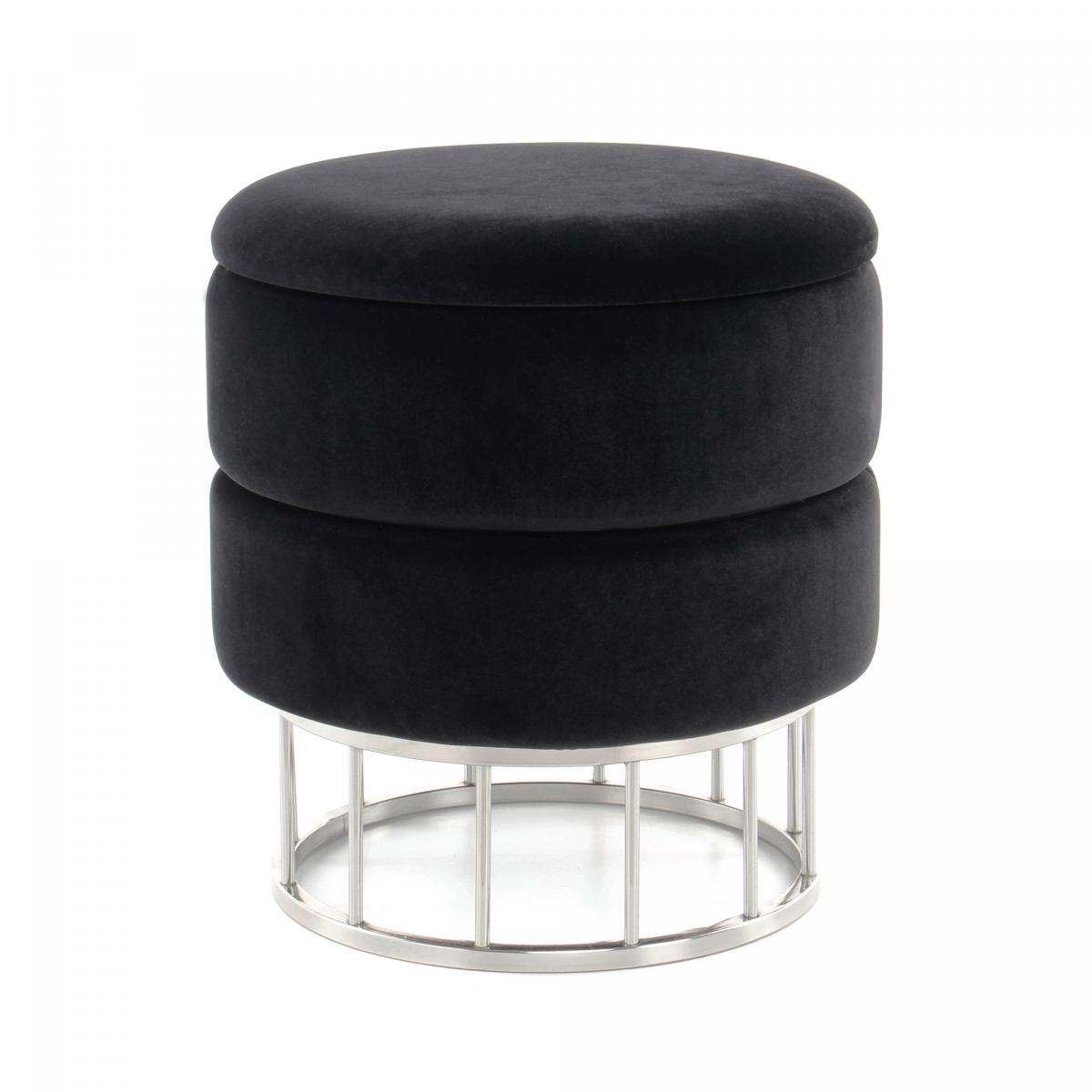 Tabouret fait main ZASE Noir 37x37 BSCI en polyester doux et soyeux ...
