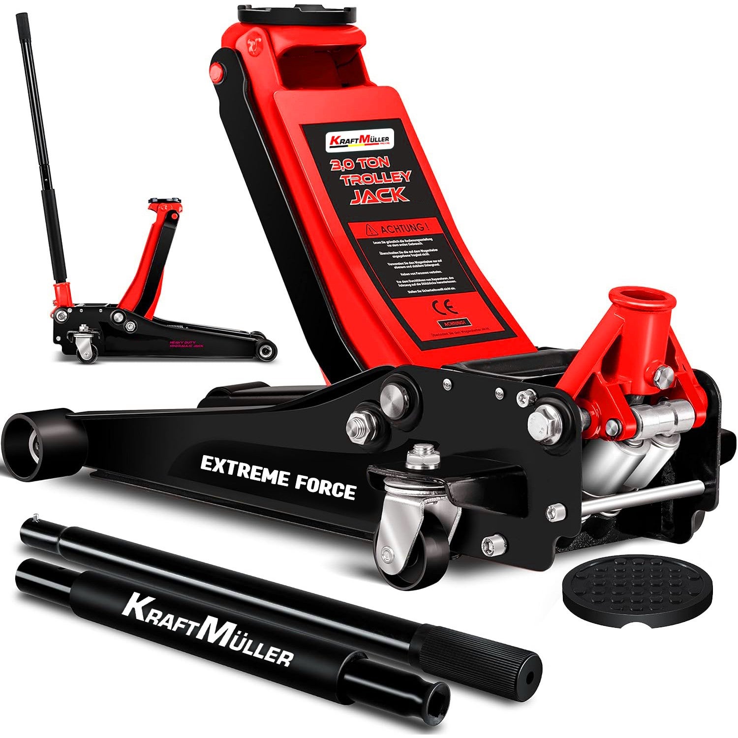 Cric hydraulique Kraft Müller professionnel 3 Tonnes, Haut. de levage ...