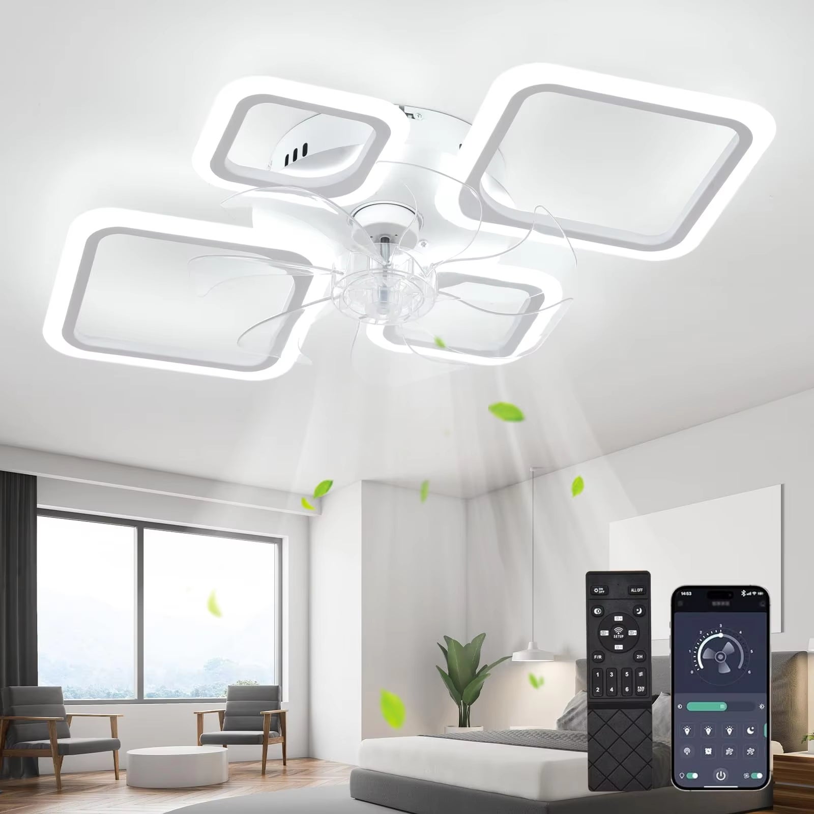Ventilateur de plafond 75 cm avec lampe, télécommande/application ...