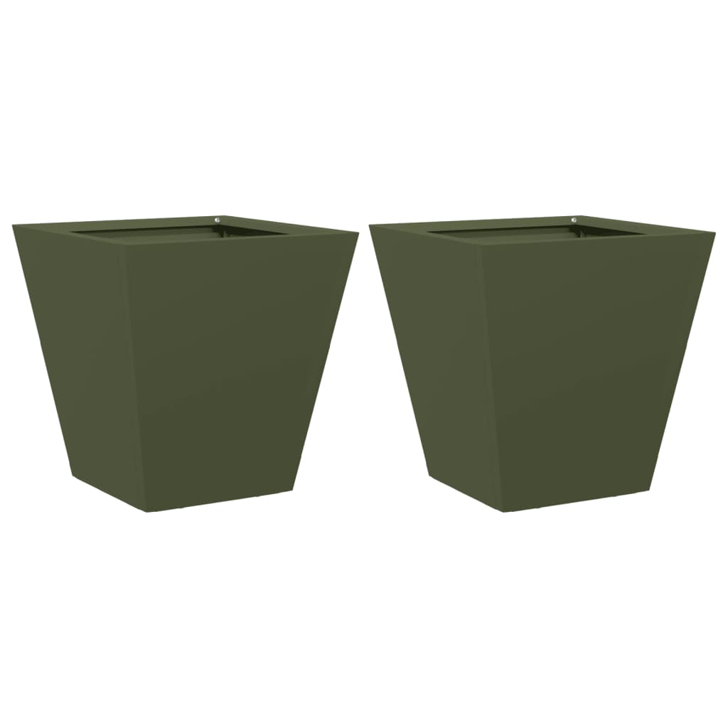 2 pcs Jardinières | Pot de Fleurs vert olive 30x30x30 cm acier CFW72896 ...