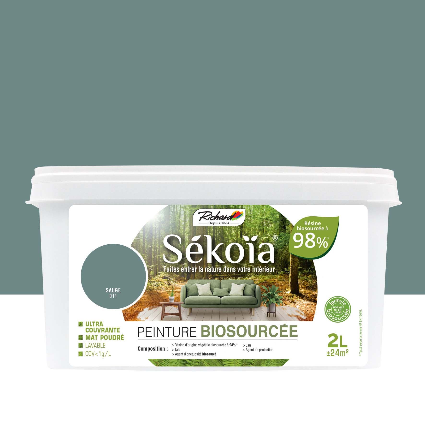 Peinture biosourcée Sékoia Richard sauge mat 2 l | Leroy Merlin