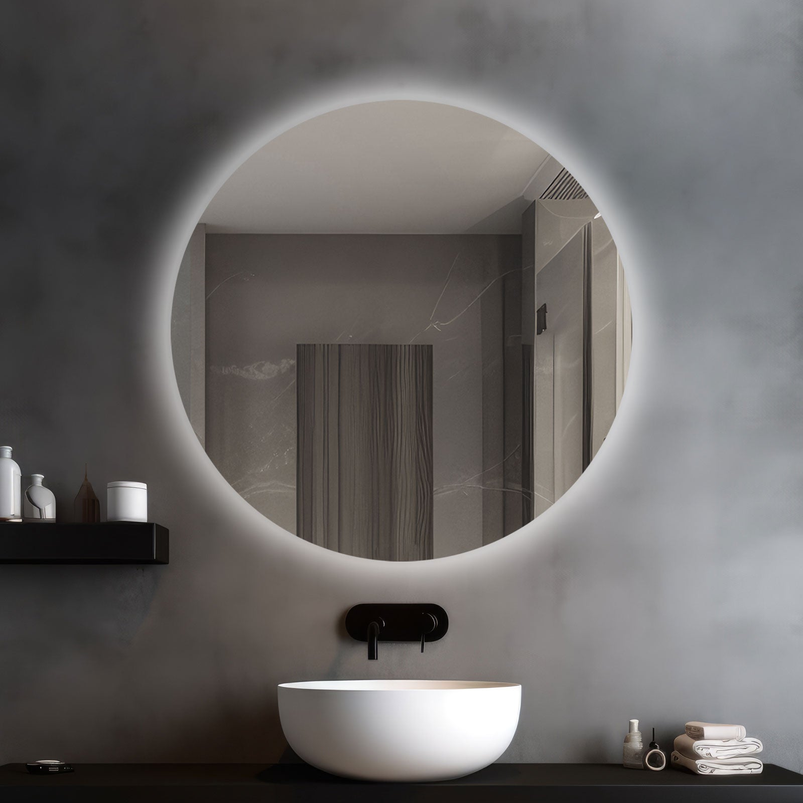 EARTH - Espejo redondo diam.75 cm con borde pulido y retroiluminación ...