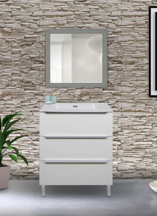 Mobile bagno PORDENONE moderno a terra bianco opaco 70 cm con lavabo ...