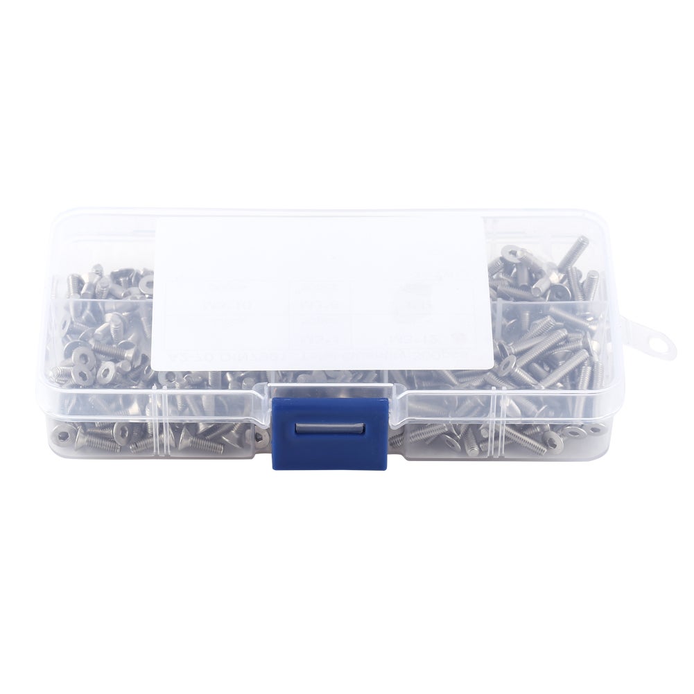 Assortiment de 300 vis à tête plate à six pans creux M3 en acier inoxydable SS304 dans une boîte ...