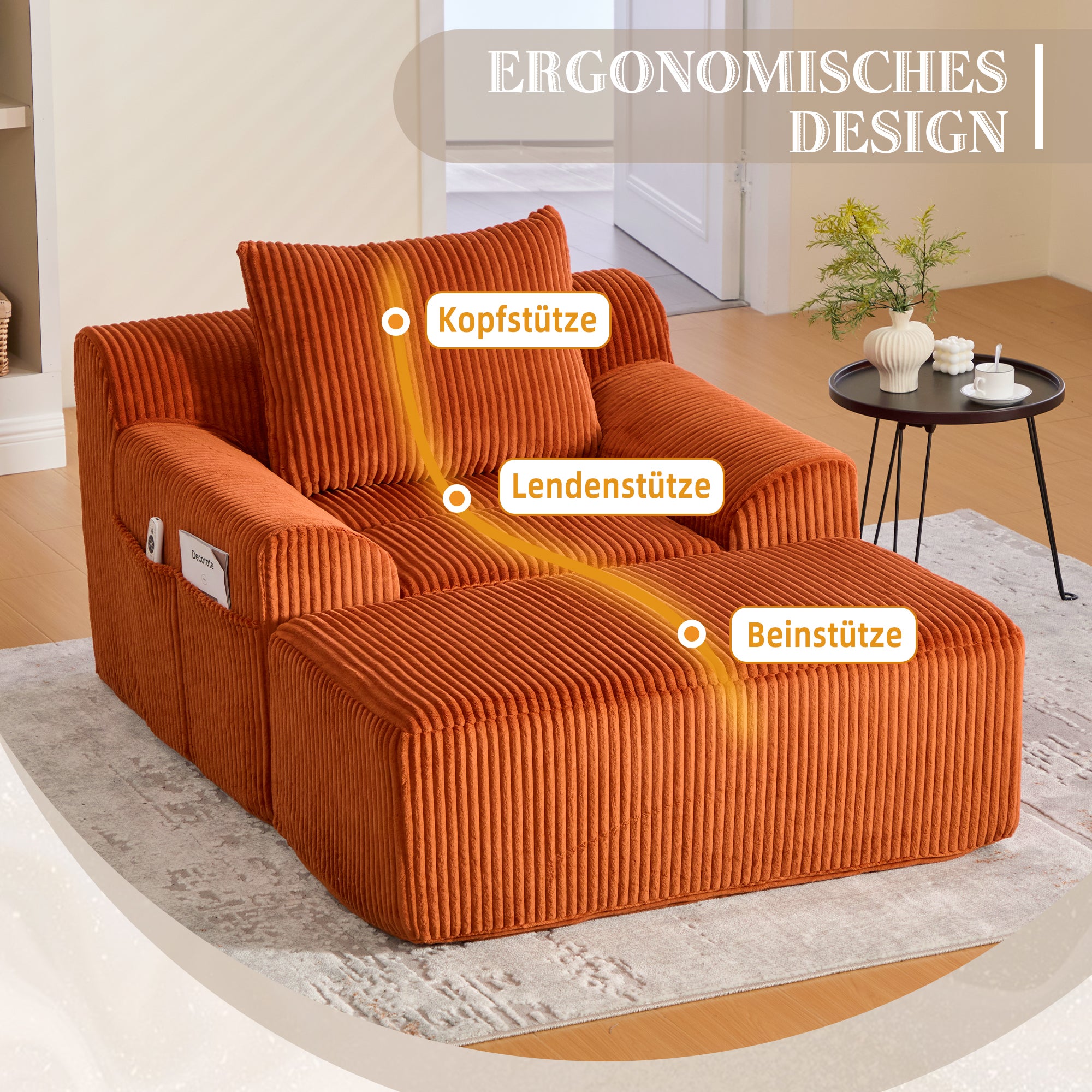 Fauteuil canapé extra large en velours côtelé - Assise profonde ...