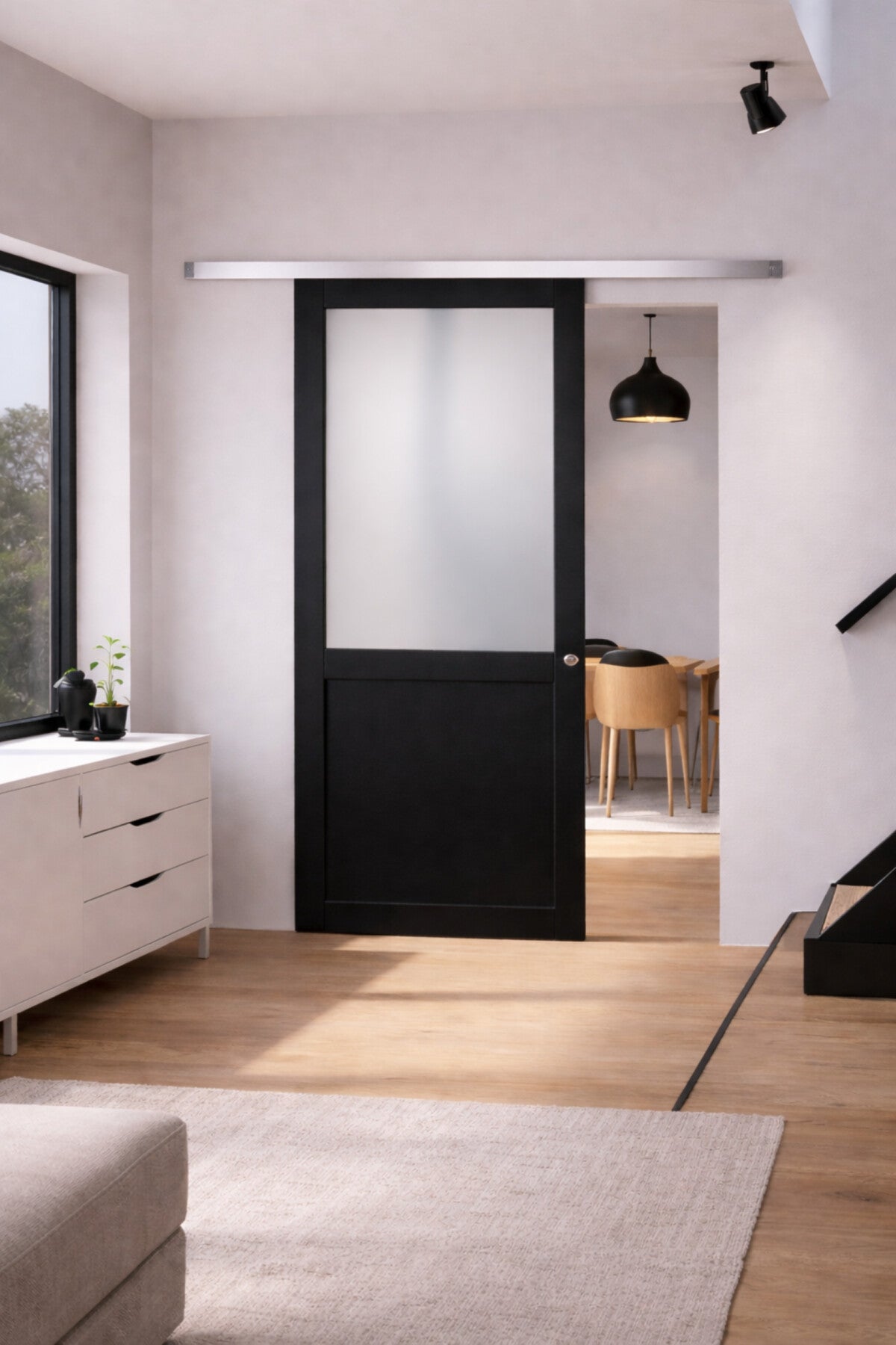 Porte Coulissante Athena Noir H204 X L83 Cm, Rail Alu, Coquilles Gd ...