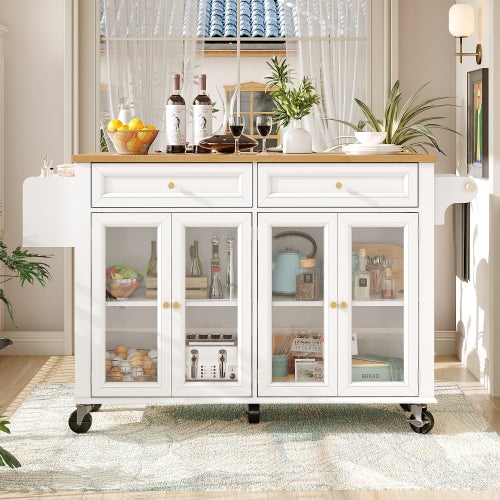 Îlot de cuisine haut de gamme avec roulettes et portes vitrées ...