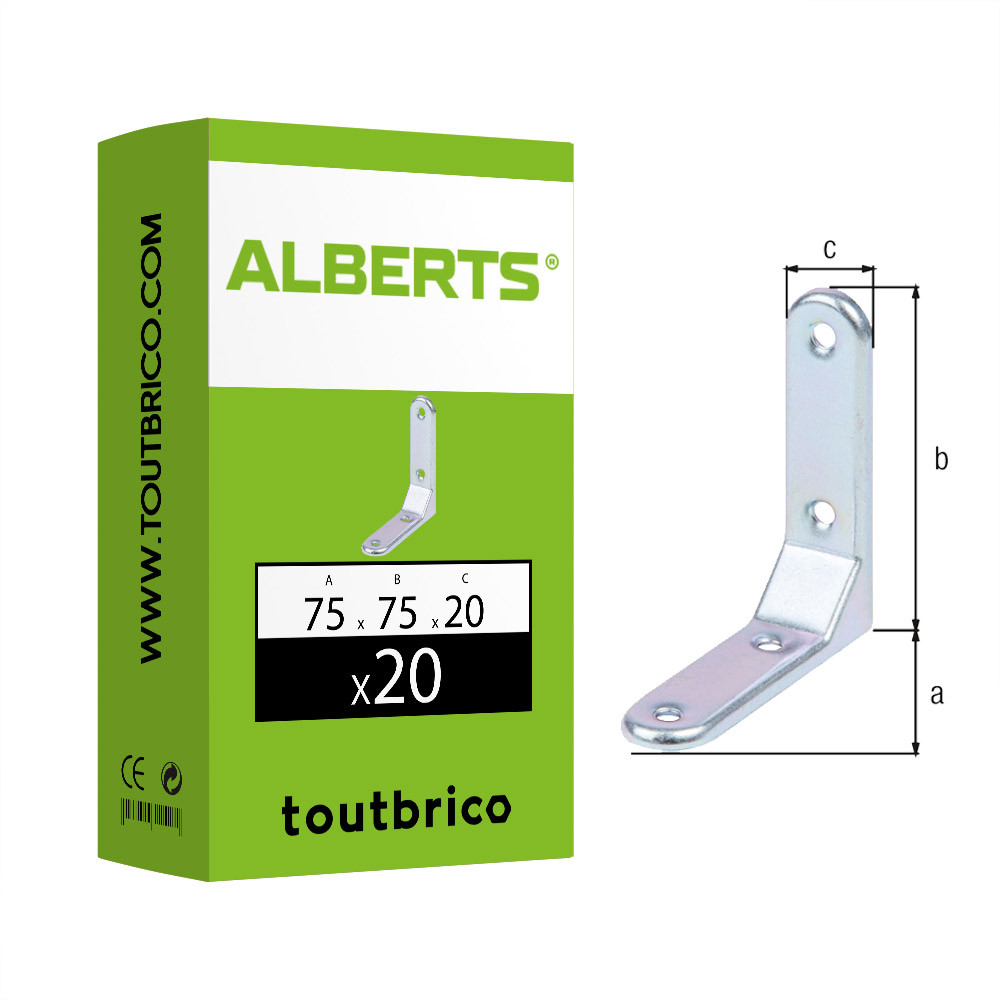Boite 20 équerres embouties décoratives 75 x 75 x 20mm - Alberts ...