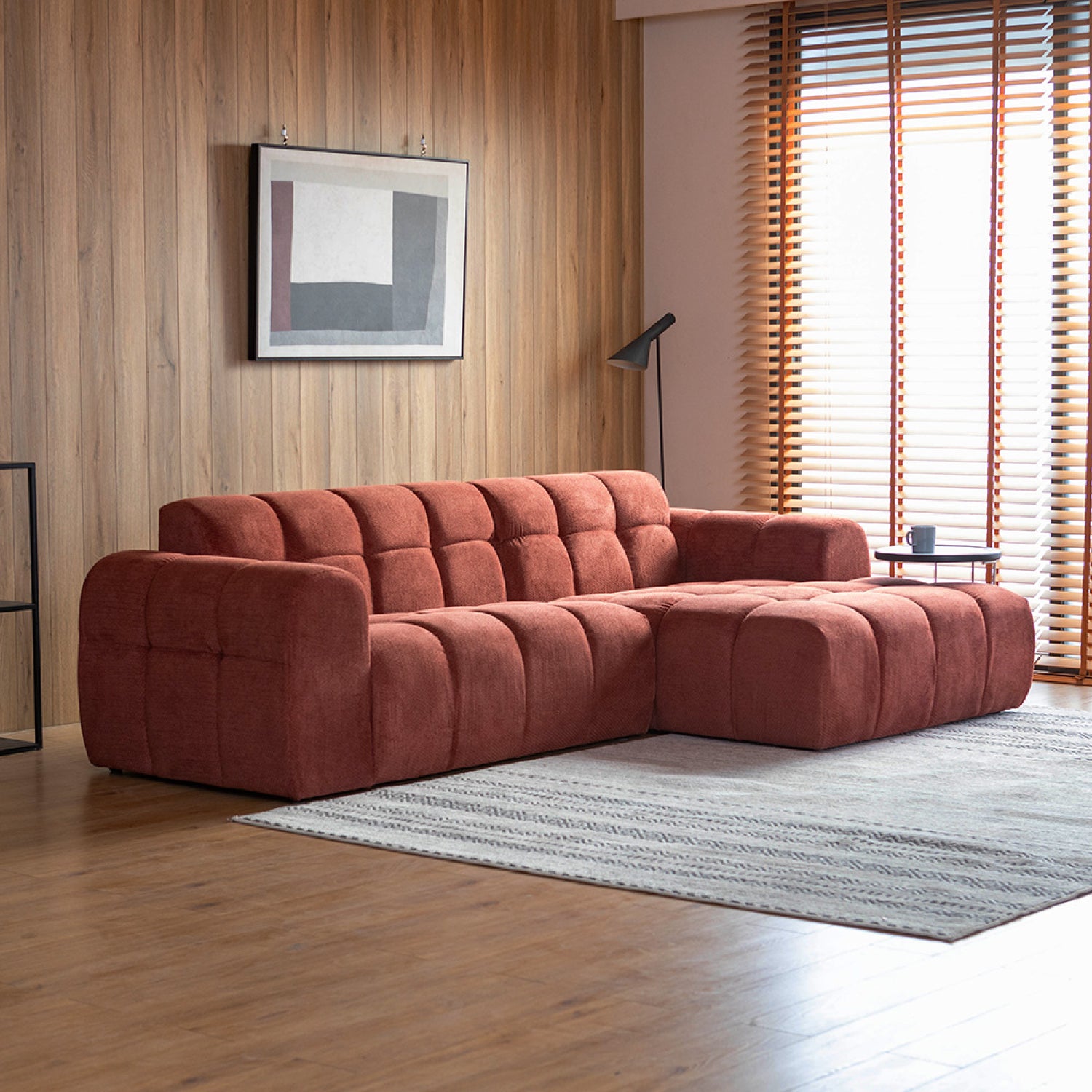 Canapé d'angle 3-4 places nuage en velours terracotta SALFORD | Leroy ...