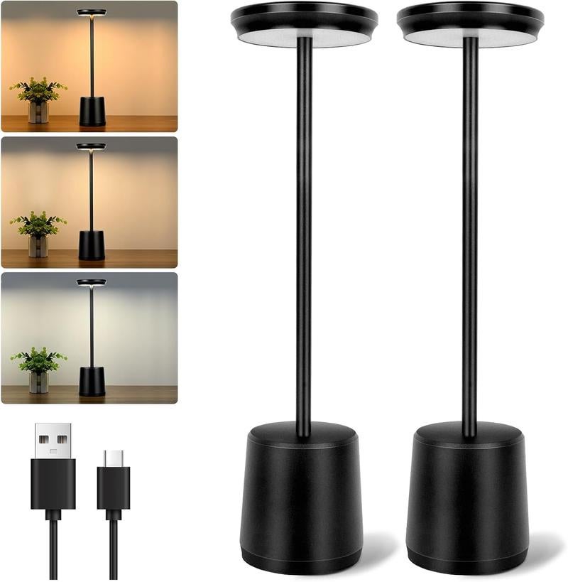 Lampe LED Noire Sans Fil, Rechargeable 2×5000 mAh, 3 Couleurs, Tactile ...