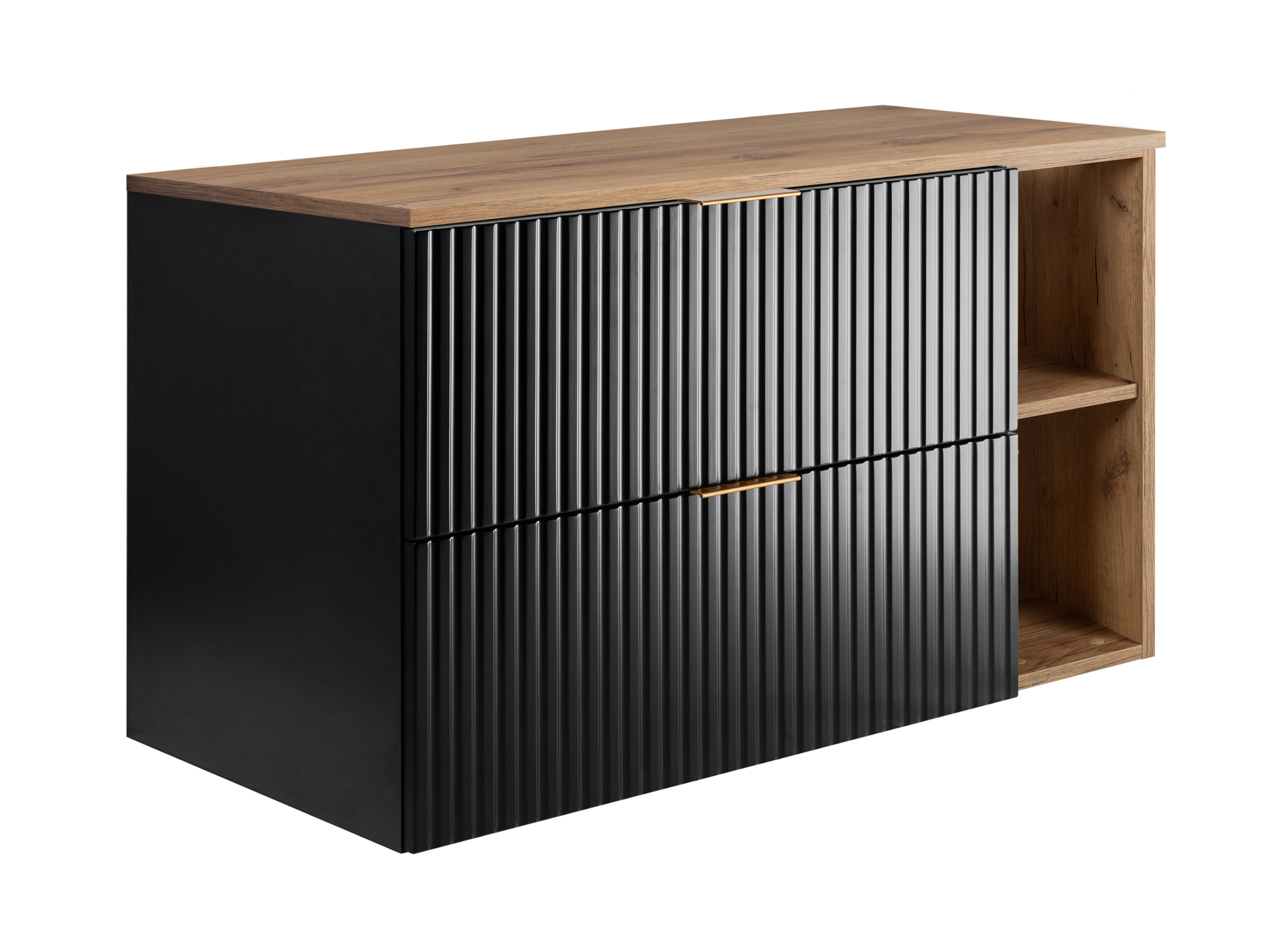 Mueble de lavabo, Negro / Roble Craft + tirador dorado, 100 (80 + 20) x ...