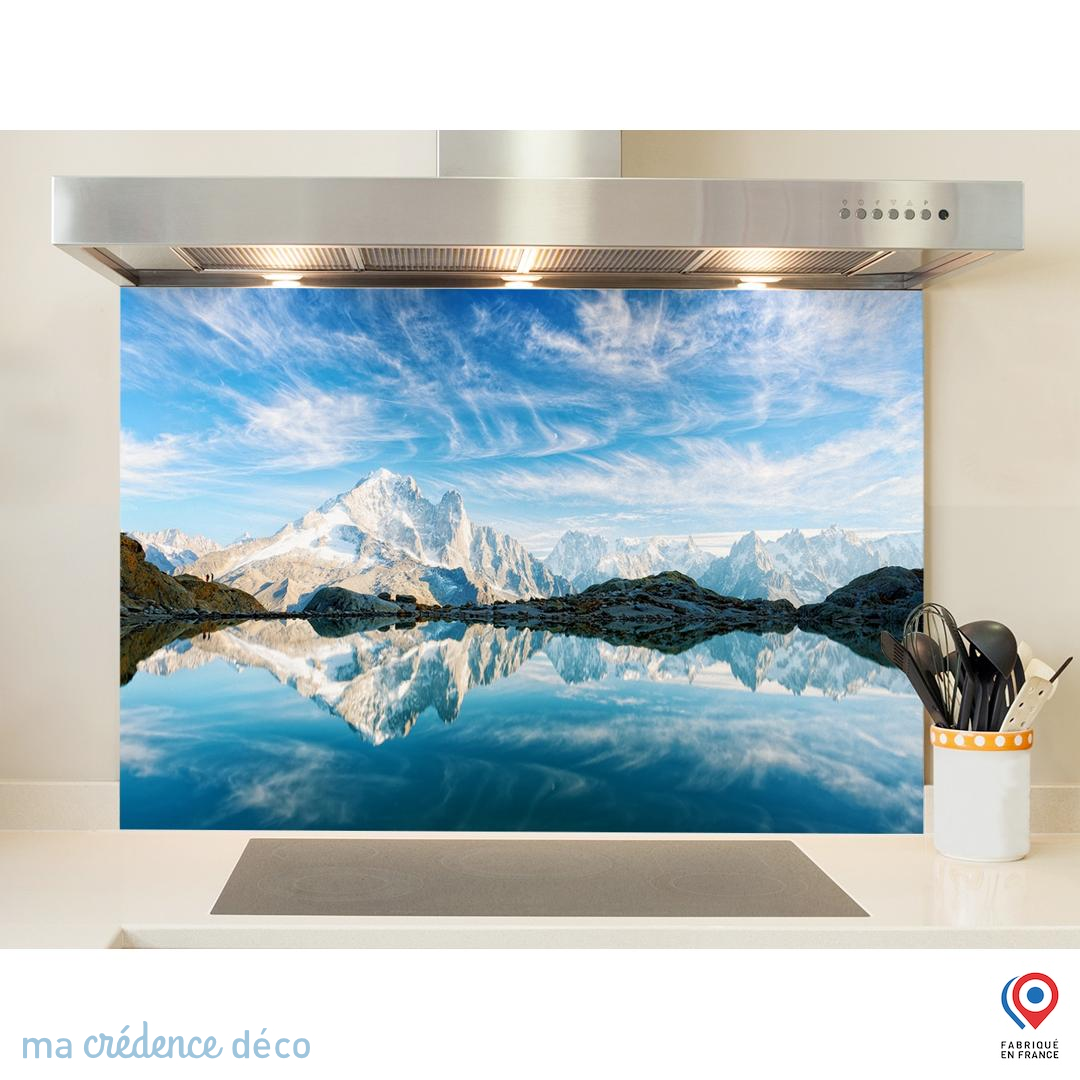 Crédence cuisine fond de hotte Lac et Mont Blanc 2 - Verre trempé - L ...