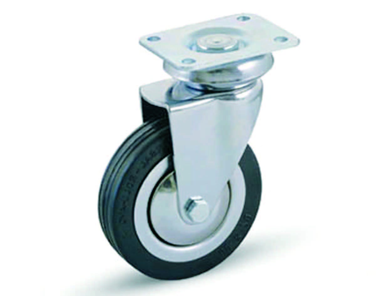 RUEDA HORQUILLA GIRATORIA 155 AVO A/CROMADA/GOMA NEGRA D.MM 80X20 P.MM ...