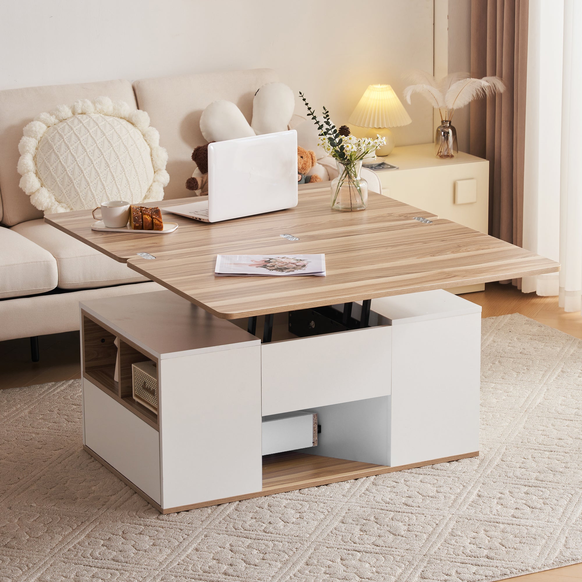 Table basse multifonctionnelle relevable - Table de bureau pliante ...