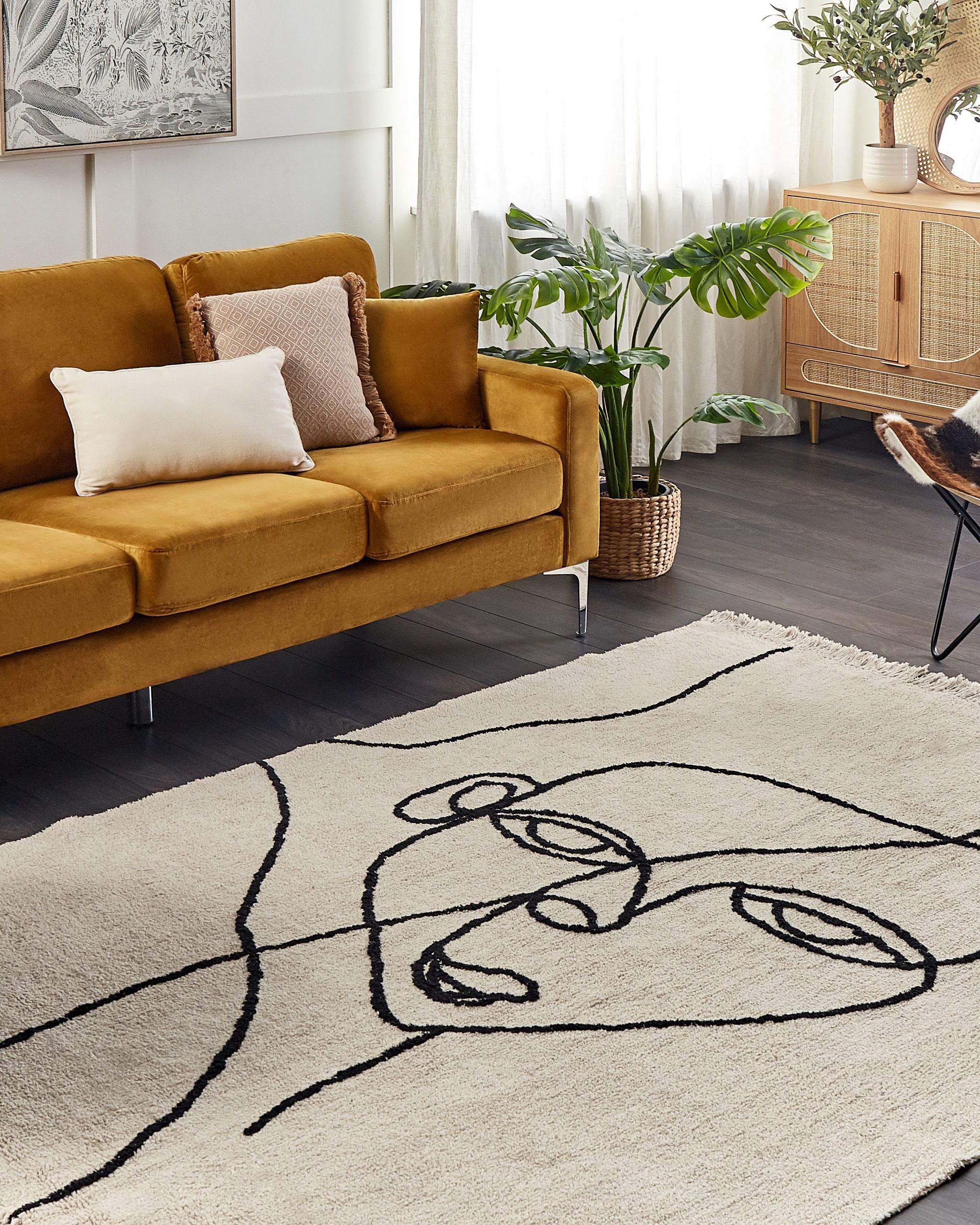 Tapis Beige et Noir en Coton 160 x 230 cm à Motif de Visage de Femme et ...