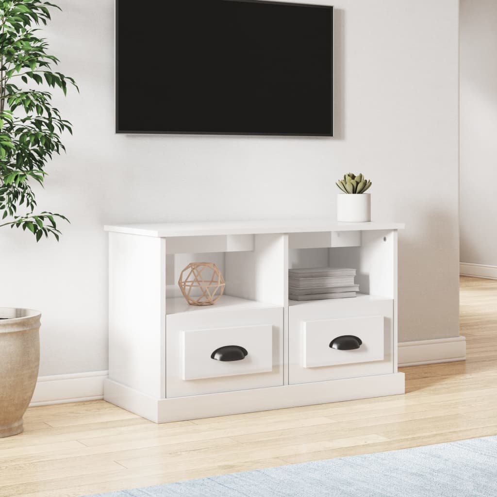 Meuble TV blanc brillant 80x35x50 cm bois d'ingénierie - COMFORTXL ...