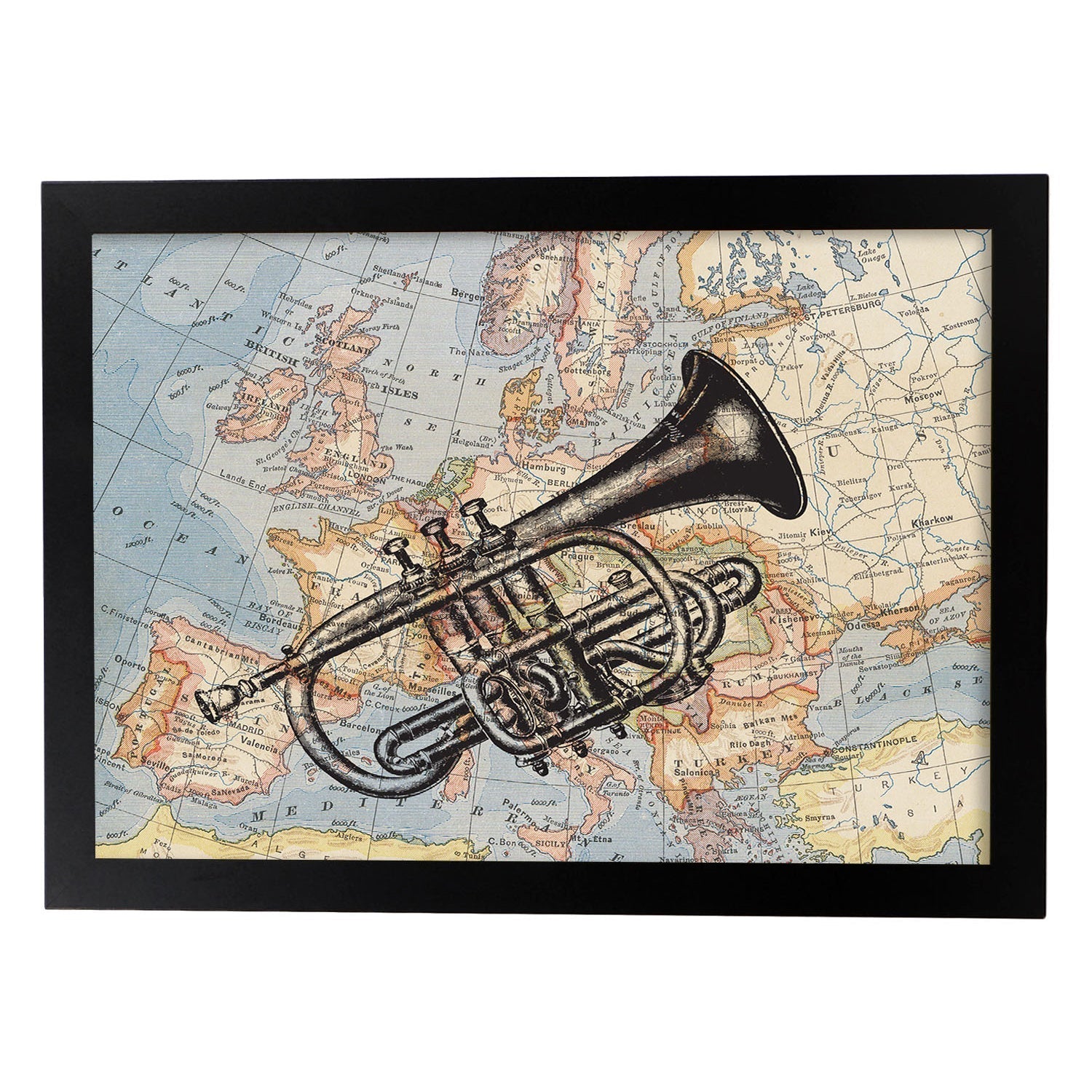 Affiches D'objet Sur Les Cartes. Feuille De Trompette Pour L'europe ...