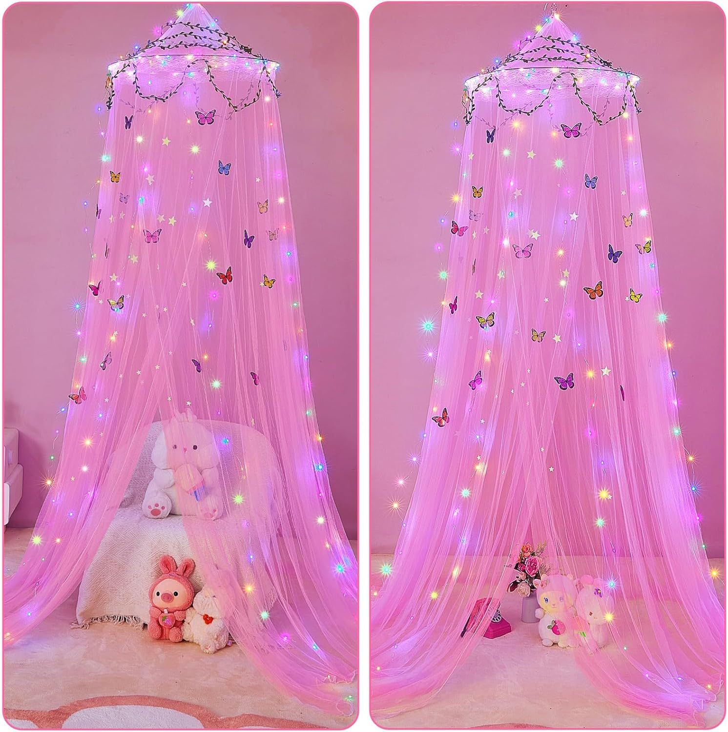 Lot de 2 couvre-lits roses avec étoiles LED pour décoration de chambre ...