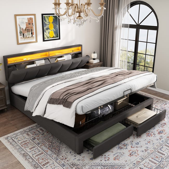 Lit coffre Lit adulte Lit double Lit led 180 x 200 cm avec 2 tiroirs ... Lit coffre Lit adulte Lit double Lit led 180 x 200 cm avec 2 tiroirs ...