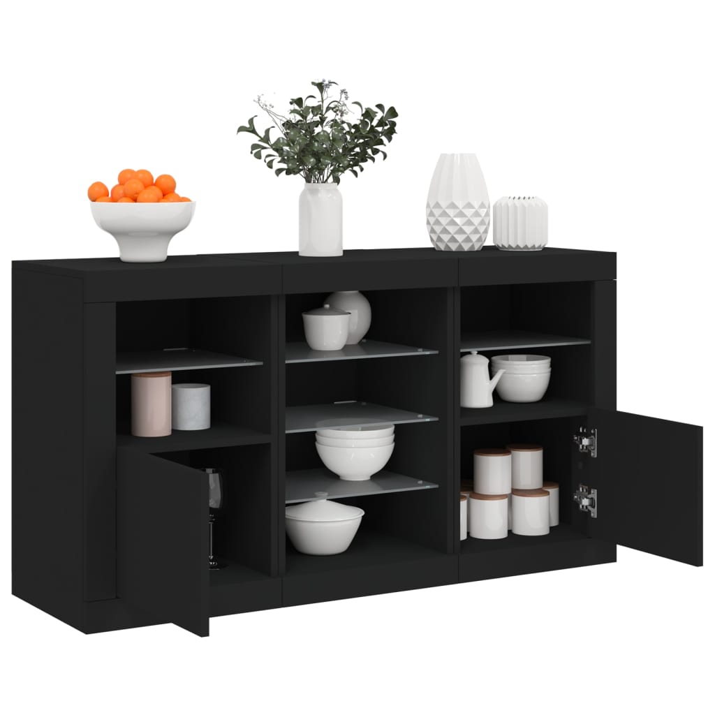 Buffet，Meuble de Rangement，Bahut avec lumières LED noir 123x37x67 cm ...